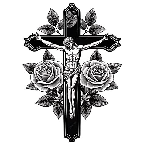 Jesus Christ On The Cross White And Black Background Premium Ai