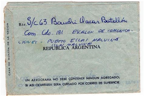 Halló Una Carta Que Envió Desde Malvinas En Un Sitio De Subastas Inglés