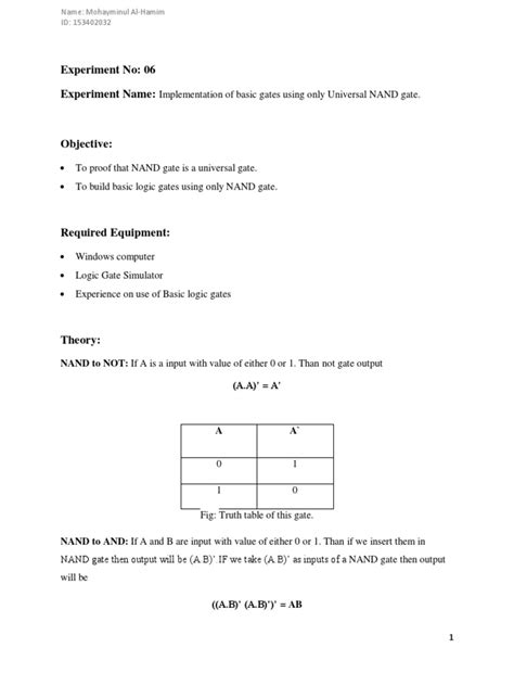 Implementation Of Basic Gates Using Only Universal Nand Gate Pdf Logic Gate Computer