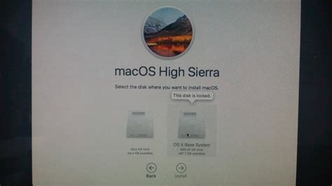 macos high sierra not reinstalling— locked os x base system ask different