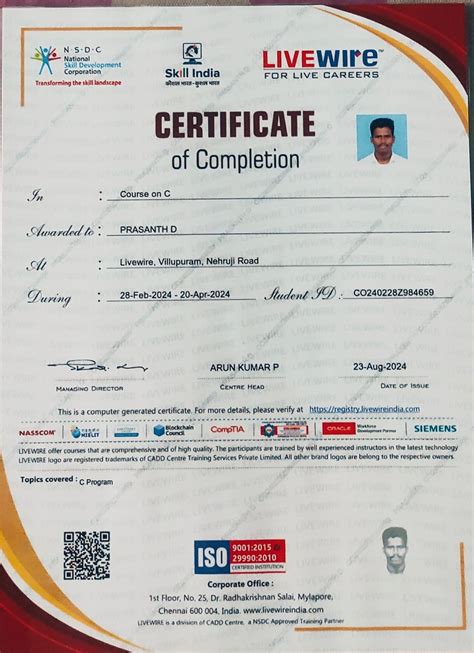 prasanth d on linkedin completed my certification course on c programming