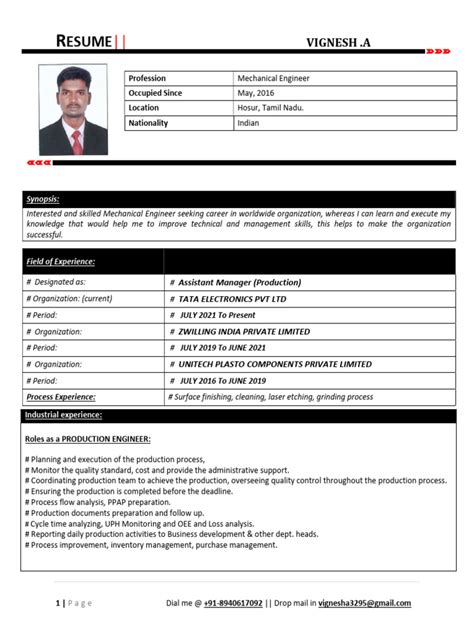 Resume Vignesh Pdf Engineering