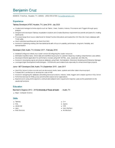 Tableau Developer Resume Examples And Tips Zippia