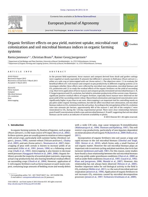 Pdf Organic Fertilizer Effects On Pea Yield Nutrient Uptake Microbial Root Colonization And