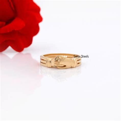 9k Gold Fede Ring Holding Hands Ring 9k Gold Gimmel Ring Fede Ring