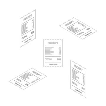 Black Outlined Examples Of Receipt Paper Bill Check Invoice And Cash