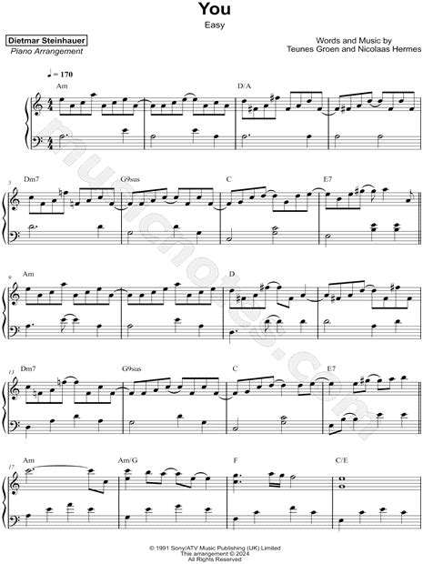 You Easy Sheet Music For Piano Solo By Dietmar Steinhauer