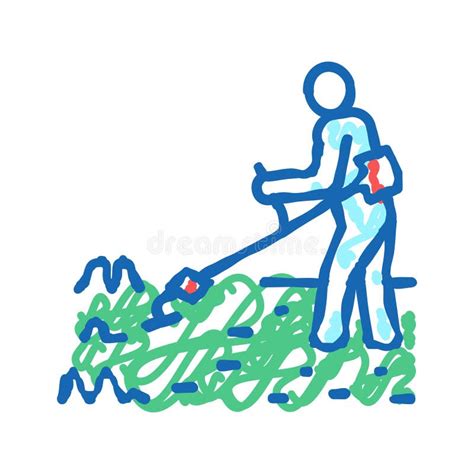 Gardener Cutting Lawn Grass Icon Doodle Illustration Stock Vector