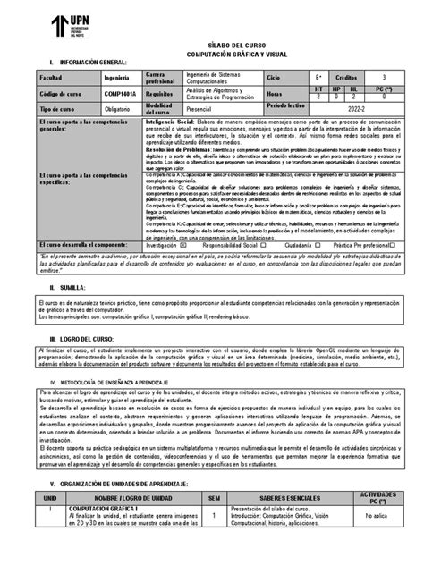 Silabus Computacion Grafica Y Visual Descargar Gratis Pdf
