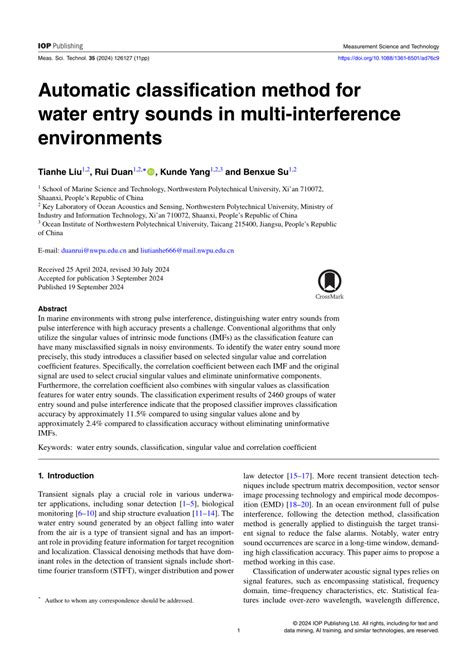Automatic Classification Method For Water Entry Sounds In Multi Interference Environments