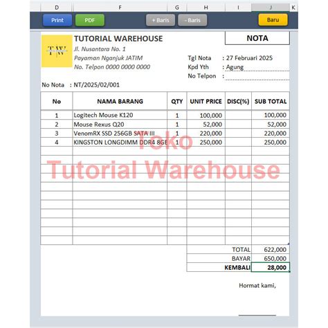 Jual Template Excel Nota Penjualan Semi Kasir Printer Thermal Auto Rekap Shopee Indonesia