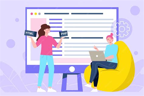 Premium Vector Programing Software Violet Concept With People Scene