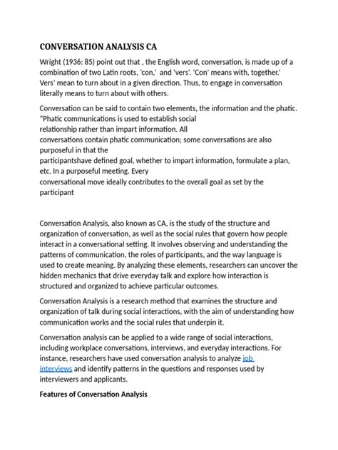 Conversation Analysis Ca Pdf