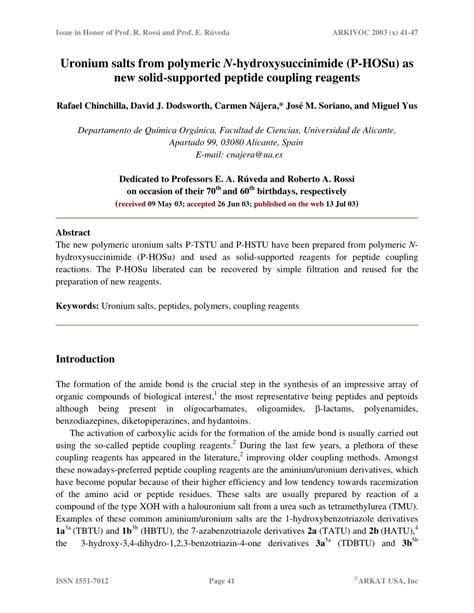 Pdf Uronium Salts From Polymeric N Hydroxysuccinimide P Hosu As