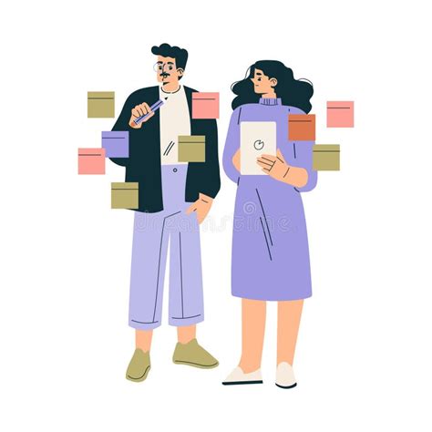 Business Concept With Man And Woman Character At Task Board Vector Illustration Stock Vector