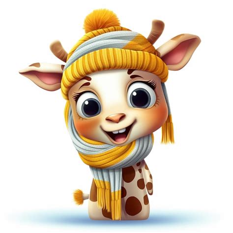 Cartoon Giraffe Wearing A Knitted Hat And Scarf Generative Ai Premium