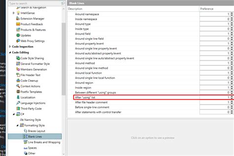 c turn off double line breaks after usings stack overflow