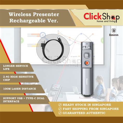 Baseus Orange Dot Wireless Presenter Rechargeable Laser Pointer 24ghz Red Laser Projector