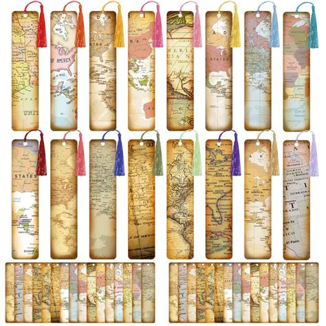 64 Pcs Vintage Map Bookmarks Retro Paper Bookmarks With Tassel Card