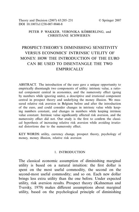 Pdf Prospect Theorys Diminishing Sensitivity Versus Economics