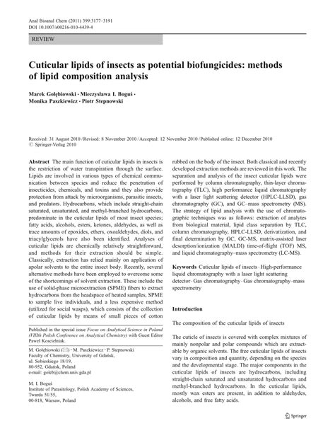 Pdf Cuticular Lipids Of Insects As Potential Biofungicides Methods
