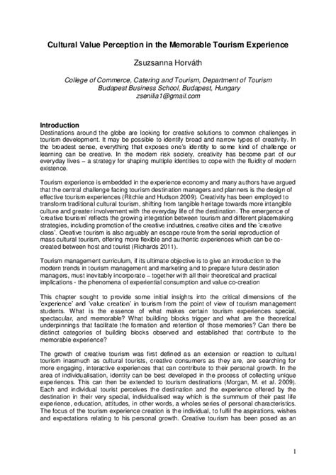 Pdf Cultural Value Perception In The Memorable Tourism Experience