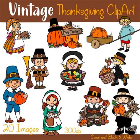 Thanksgiving Clip Art Vintage Style 20 Images Color And Bandw Png