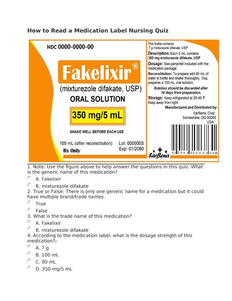 How To Read A Medication Label Nursing Quiz What Is The Generic Name