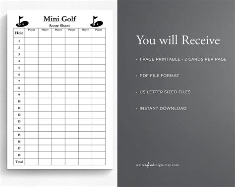 Printable Mini Golf Score Sheet Pdf Format 2 Per Page Miniature Golf Game Etsy