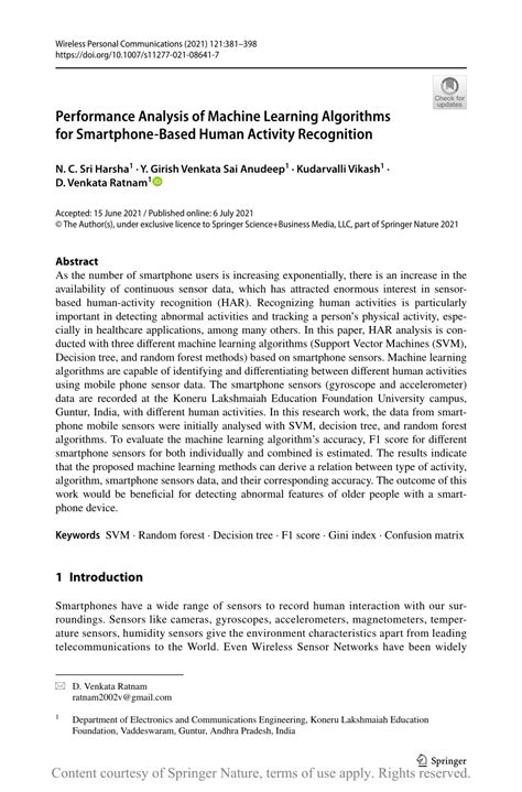 Performance Analysis Of Machine Learning Algorithms For Smartphone