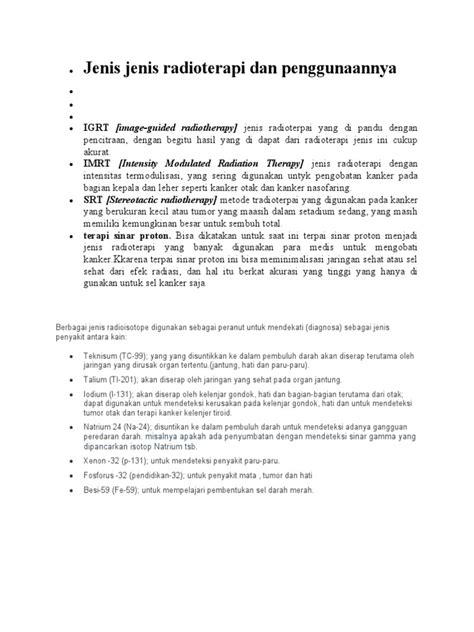 Jenis Jenis Radioterapi Dan Penggunaannya Pdf