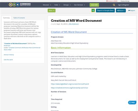 Creation Of MS Word Document OER Commons