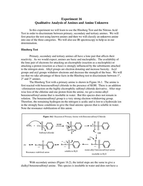 Experiment 16 Qualitative Analysis Of Amines And Amine Unknown Docslib