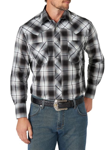 Wrangler Mens Long Sleeve Western Shirt Snap Plaid Design