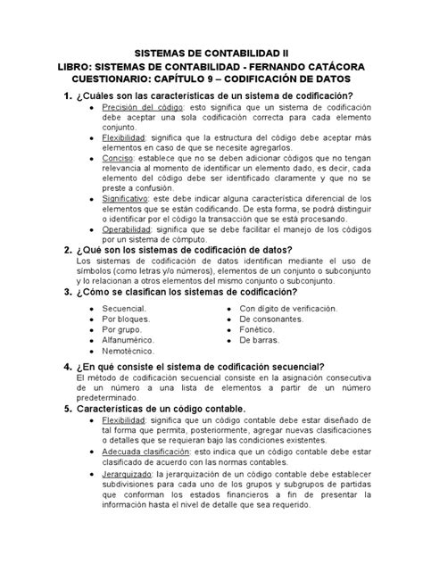 Cuestionario Cap 9 Codificación De Datos Con 3420 Pdf Contabilidad Informática