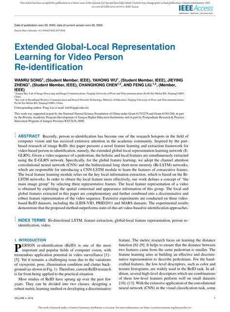 Pdf Extended Globallocal Representation Learning For Video Person Re