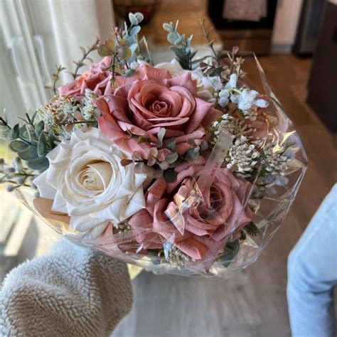 Dusty Rose Wedding Bouquet Blush Ivory Eucalyptus 14 Artificial
