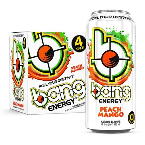 Bang Peach Mango Energy Drink 16 Oz 4 Pack Cans