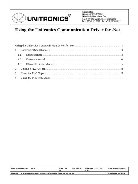 Unitronics Communication Driver For Dot Net Pdf Pdf Programmable Logic Controller Software