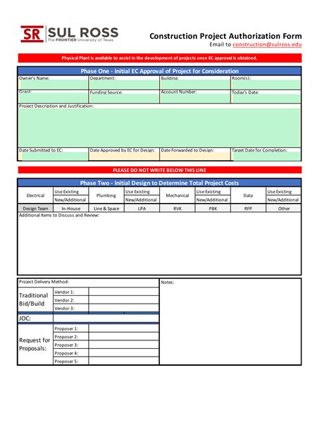 Construction Project Authorization Form