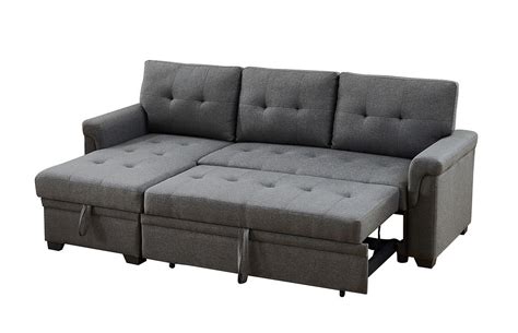 Ebern Designs Destiny 84 Dark Gray Linen Reversible Sleeper Sectional