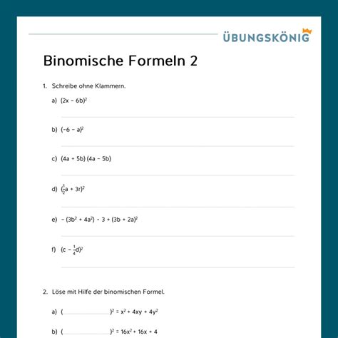 Königspaket Binomische Formeln Mathe 7 Klasse
