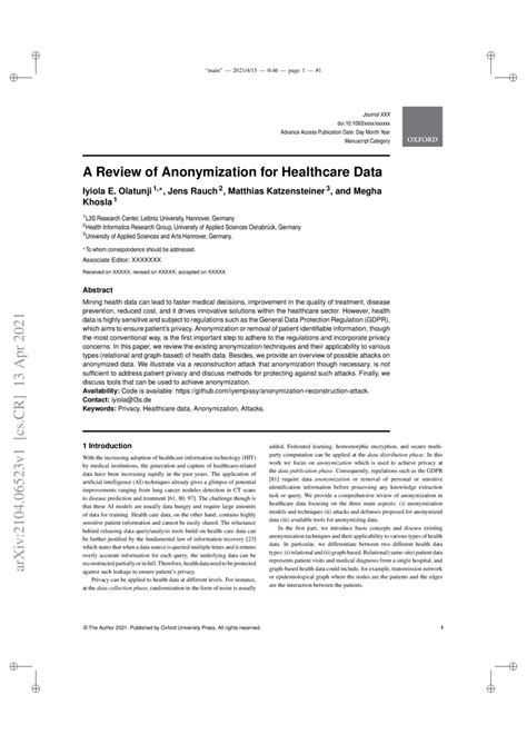 a review of anonymization for healthcare data deepai