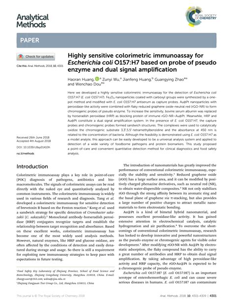 Pdf Highly Sensitive Colorimetric Immunoassay For Escherichia Coli