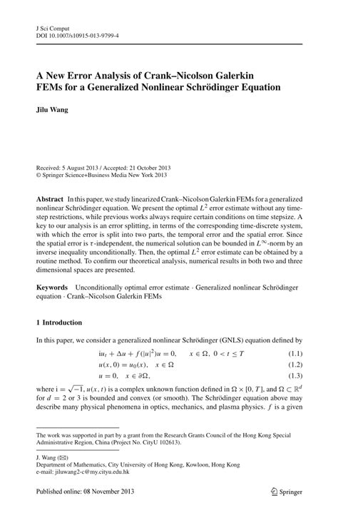 Pdf A New Error Analysis Of Cranknicolson Galerkin Fems For A