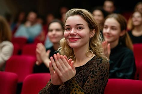 Premium Photo A Woman In The Theatrical Crowd Is Clapping Her Hands