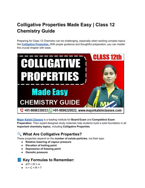 Ppt Colligative Properties Made Easy Class 12 Chemistry Guide Powerpoint Presentation Id