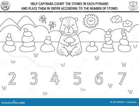 Match The Numbers Black And White Capybara Game With Stone Pyramids