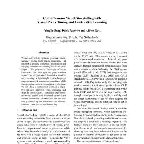 Context Aware Visual Storytelling With Visual Prefix Tuning And Contrastive Learning Acl Anthology