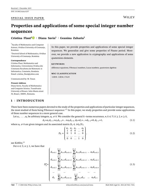 Properties And Applications Of Some Special Integer Number Sequences